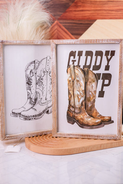 Giddy Up/Boots Reversible Sign - Whiskey Skies