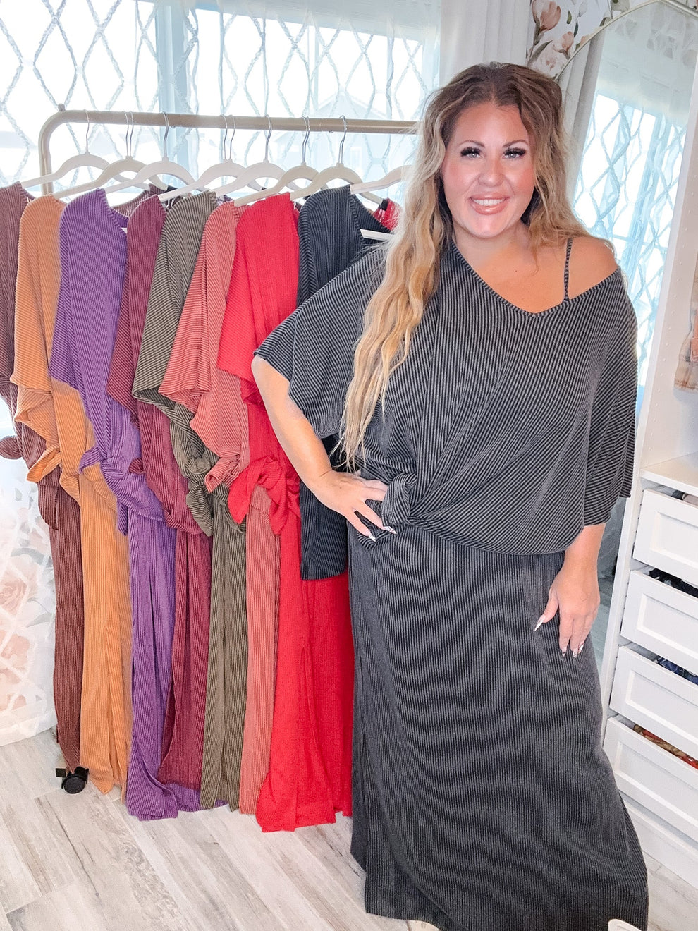 Travel Two Piece Ribbed Material Set (8 Colors) - Whiskey Skies